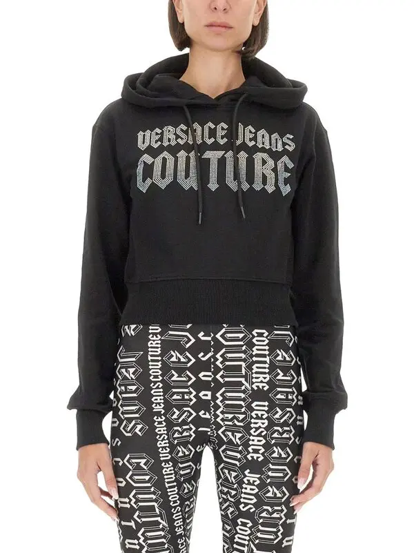Versace Hoodie With Embellished Logo - Black