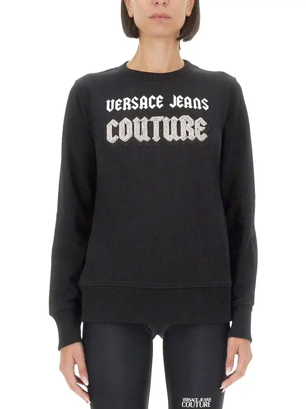 Versace Hoodie With Embellished Logo - Black