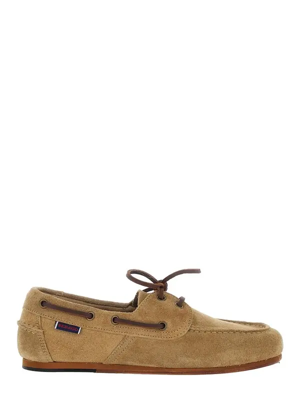 SEBAGO Suede Boat Loafer With Leather Laces And Classic Sole - Beige