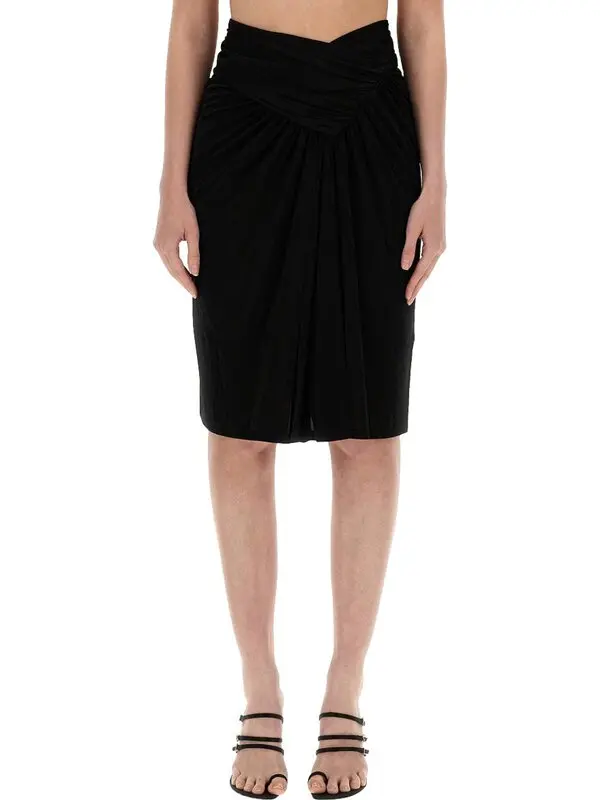Saint Laurent Shiny Jersey Draped Pencil Skirt - Black