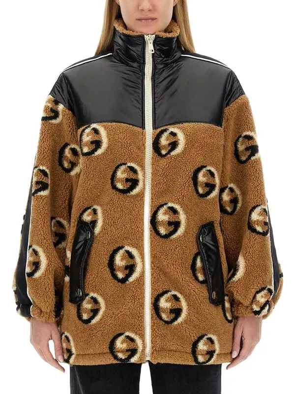 Gucci Fleece Gg Monogram Zip Jacket - Beige