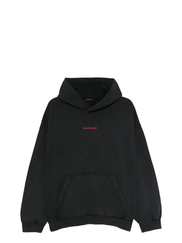 Balenciaga Medium Fit Hoodie With Logo - Blackred