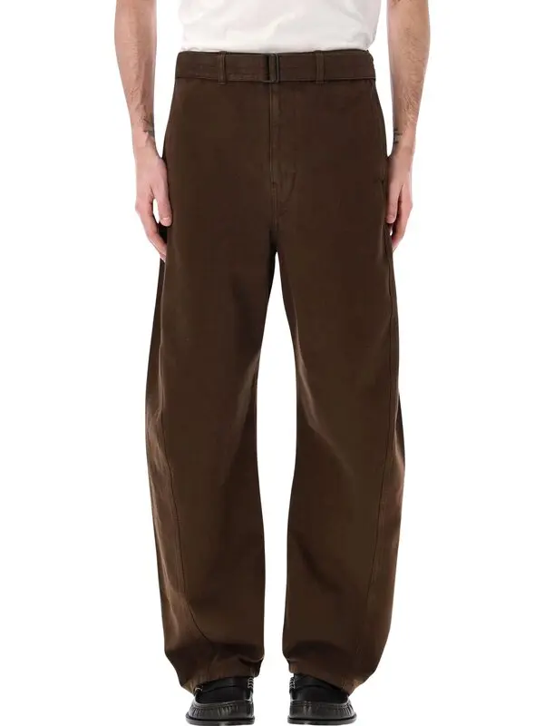 LEMAIRE Twisted Belted Pants In Dyed Heavy Broken Twill - Brown
