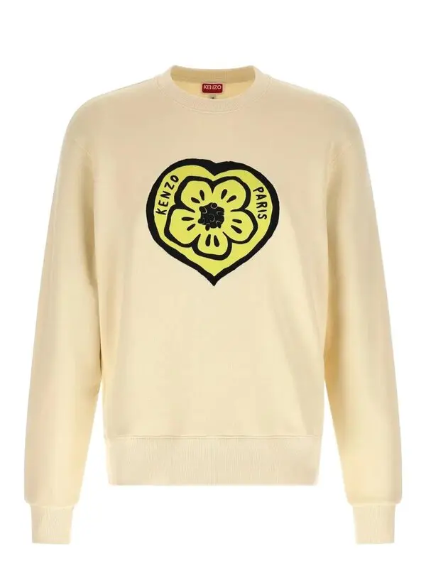 Kenzo Love Heart" Graphic Jersey Knit Sweater - Ecru