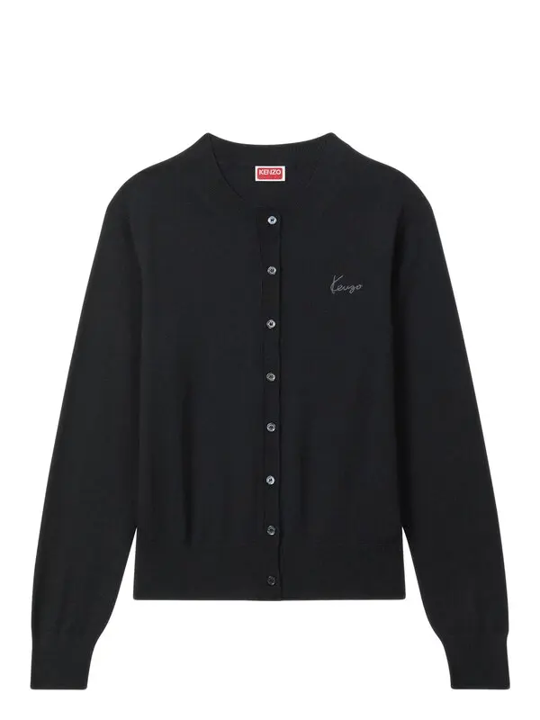 Kenzo Knitted Buttoned Sweater With Archive Embroidery - Nero