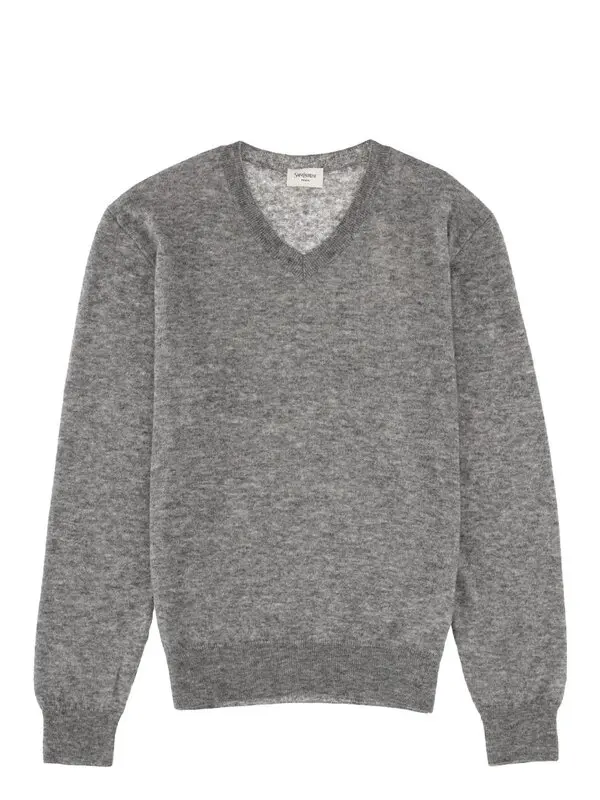 Saint Laurent V-neck Cashmere Silk Sweater - Grey