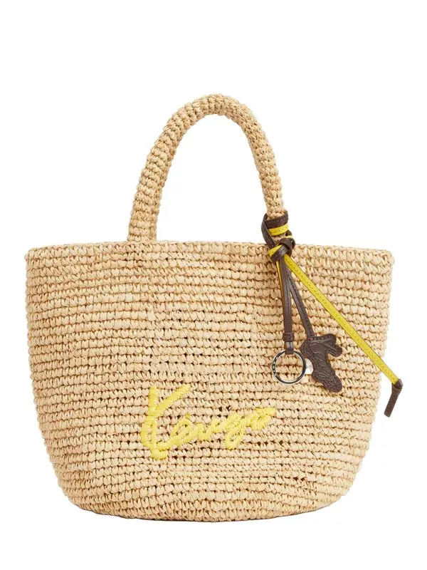 Kenzo Mini Raffia Handbag With Drawstring Closure - Beige