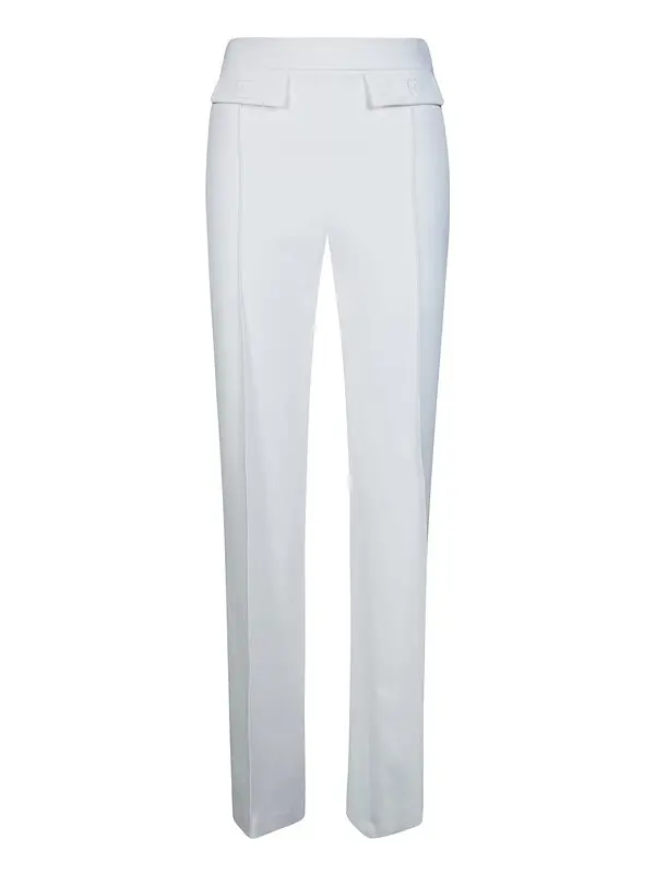Elisabetta Franchi Double Stretch Crêpe Trousers With Embroidered Logo - Beige