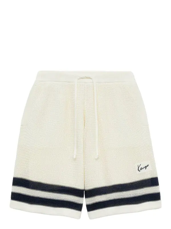 Kenzo Athletic Shorts With Embroidered Logo And Striped Hem - Bianco