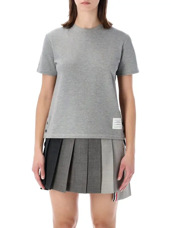 Thom Browne Name Tag" Piqué Cotton T-shirt - Lt Grey