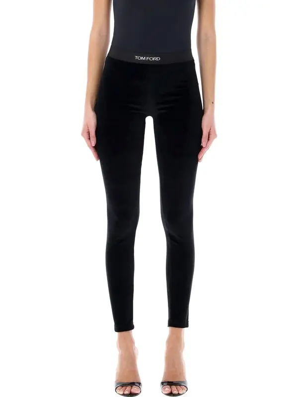 TOM FORD Leggings With Branded Band In Velvet - Black