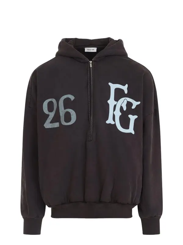 Fear Of God Half Zip Hoodie With Graphic Detail - Brown