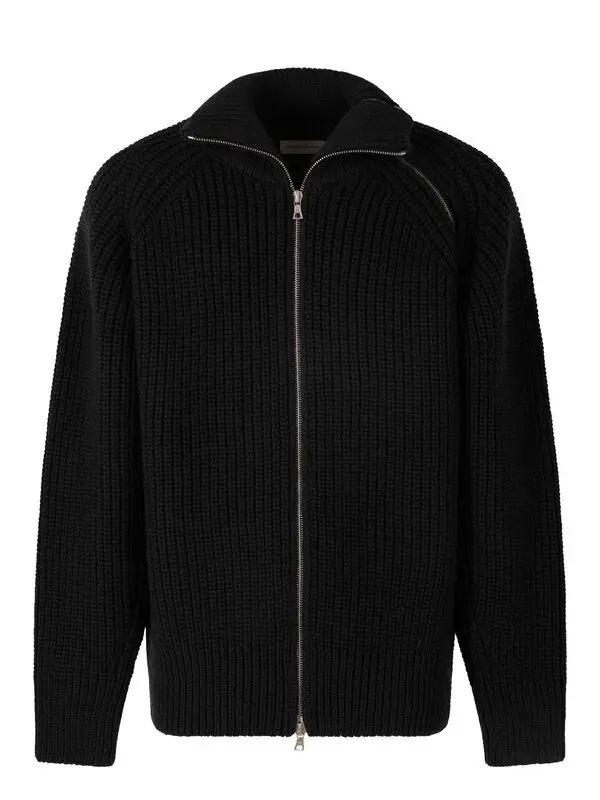 Dries Van Noten Ribbed Wool Zip-up Sweater - Black