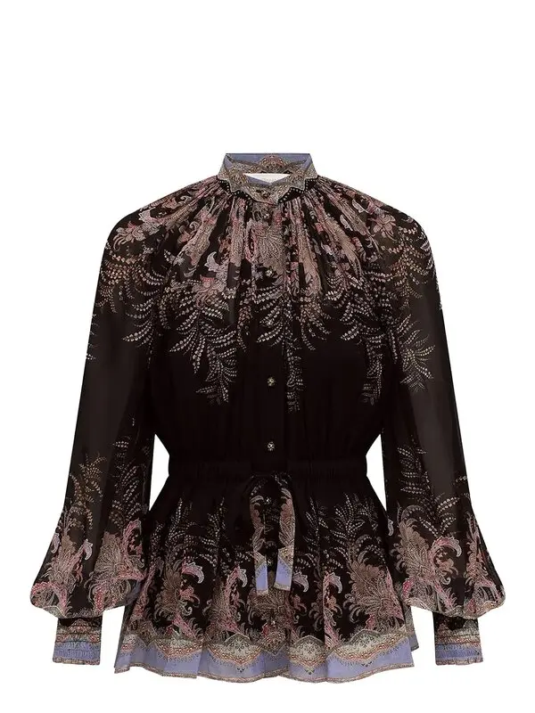 Zimmermann Printed Viscose Blouse With Self-tie Waist - Nero