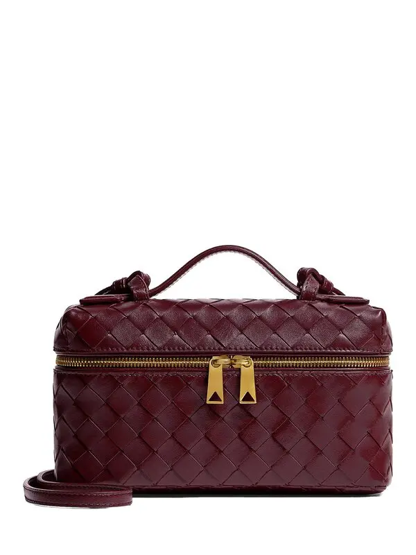 Bottega Veneta Mini Intrecciato Vanity Case With Removable Shoulder Strap - Rosso