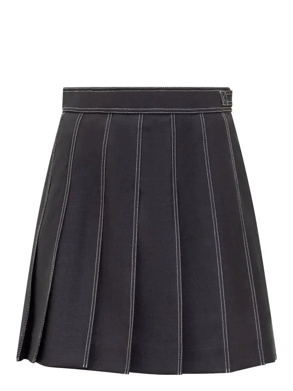 Thom Browne Pleated Mini Skirt With Contrast Stitching - Navy