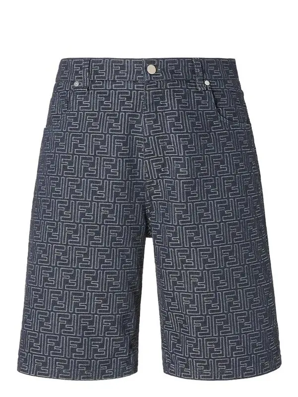 Fendi Denim Bermuda Shorts With All-over Ff Logo - Blue