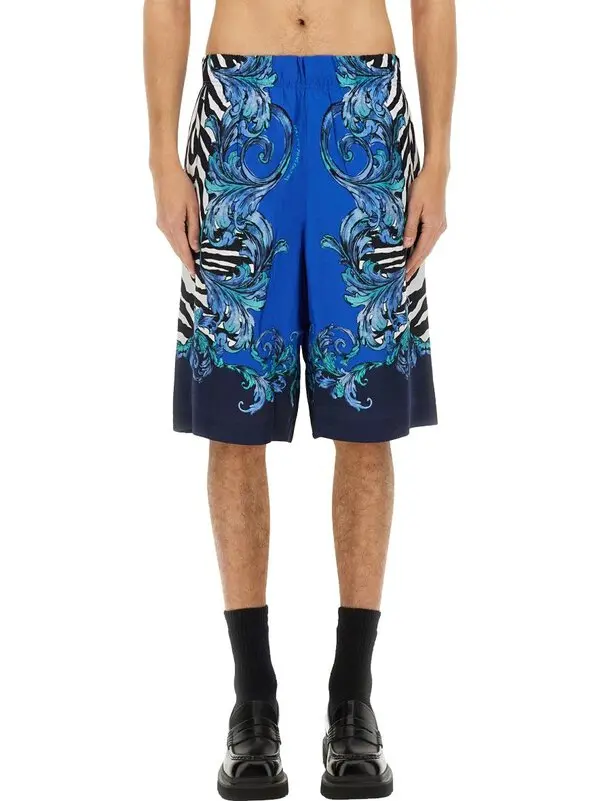 Versace Barocco Print Viscose Mini Shorts - Blue