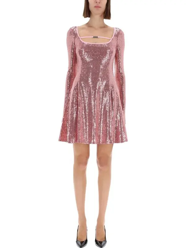 Versace Sequin Long Sleeve Mini Dress - Pink