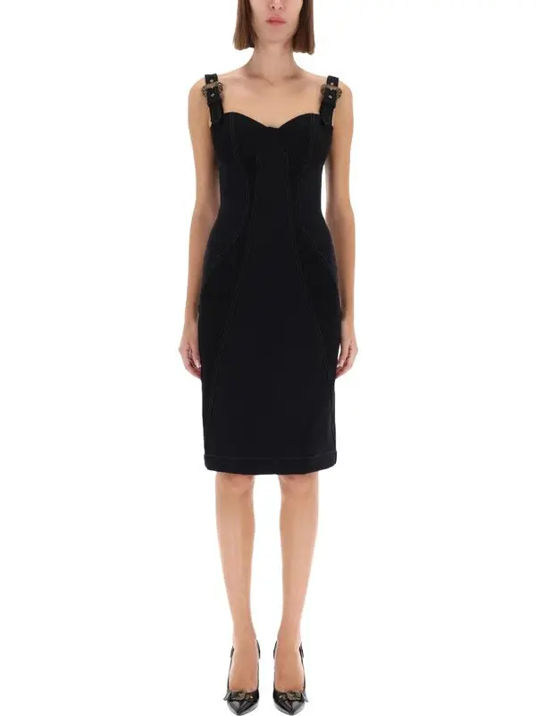 Versace Baroque Buckle Cutout Midi Dress - Black