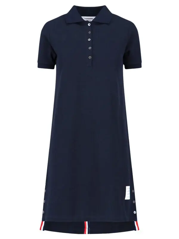 Thom Browne Printed Polo Collar Short Sleeve A-line Dress - Blue