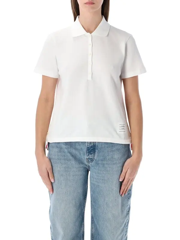 Thom Browne Piqué Rwb Stripe Relaxed Fit Polo - White