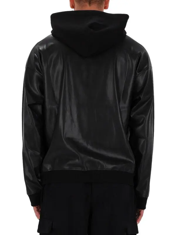 Versace Faux Leather Hooded Sweatshirt - Black