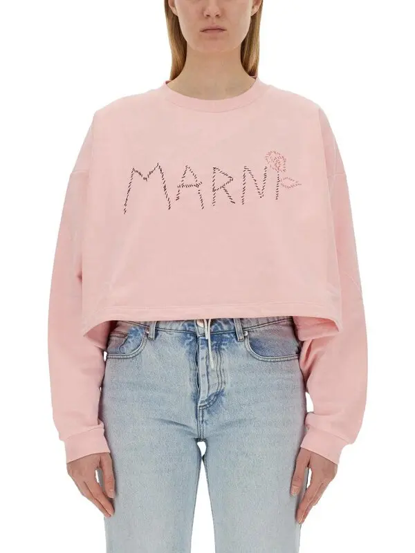 Marni Cropped Sweatshirt With Logo Detail - Pink