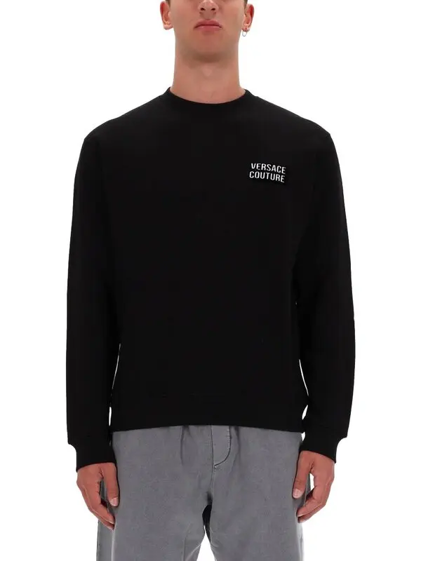 Versace Crewneck Sweatshirt With Minimal Chest Logo - Black