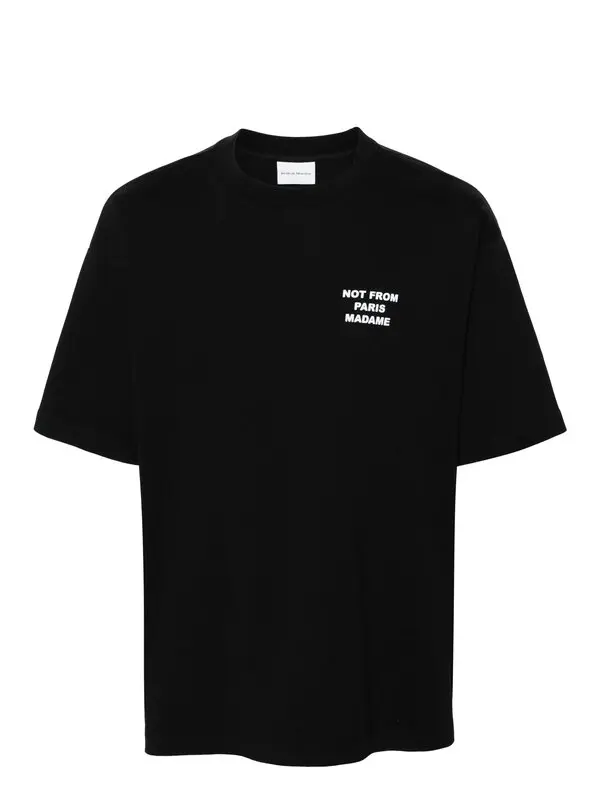 Drole De Monsieur Ribbed Neckline T-shirt With Contrasting Slogans Size - Nero