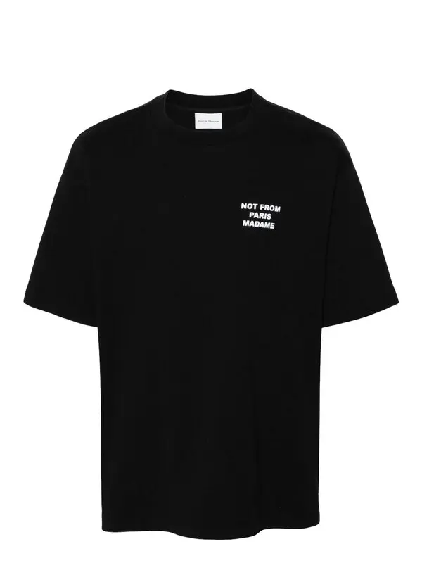 Drole De Monsieur Ribbed Neckline T-shirt With Contrasting Slogans Size - Nero