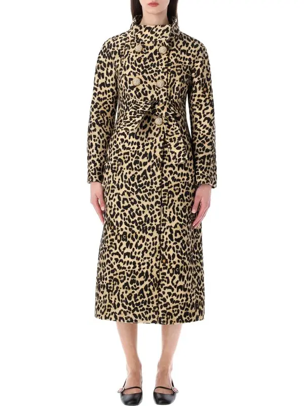 Valentino Garavani Animalier Print Double-breasted Coat - Brown