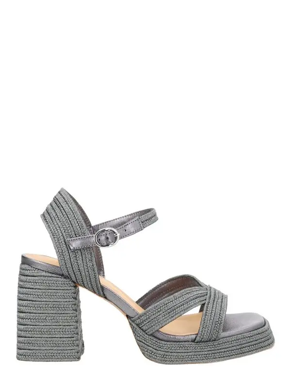 CastaÑer Interwoven Metallic Slingback Platform Sandals With Block Heel - Silver