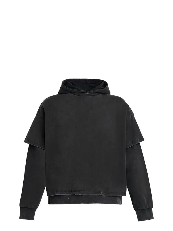 FOUND Distressed Cotton Hoodie T-shirt Combo - Nero