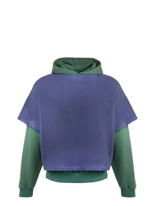 FOUND Layered Distressed Cotton Hoodie And T-shirt Set - Blu