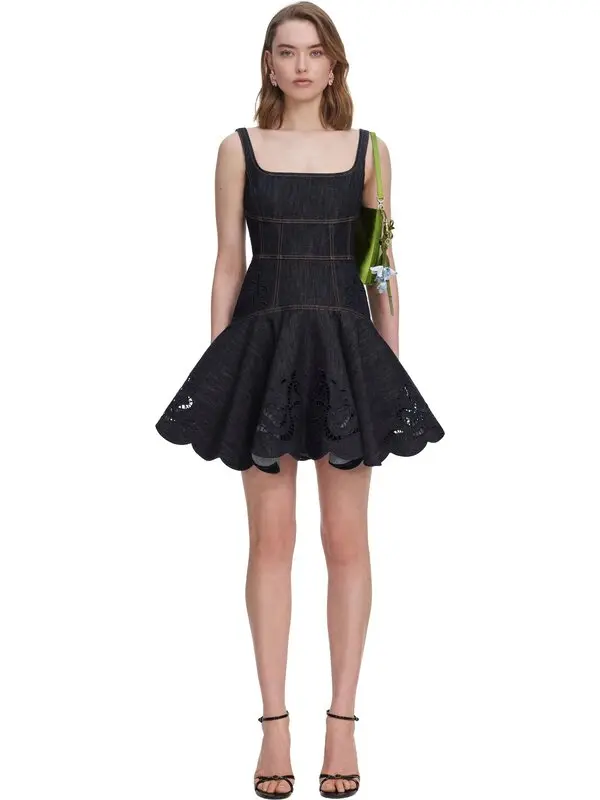 SELF-PORTRAIT Stretch Fabric Mini Dress With Exposed Zip Closure Size - Blu
