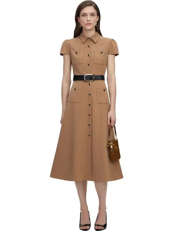 SELF-PORTRAIT Button-down Mini Dress With Removable Belt And Pockets - Beige