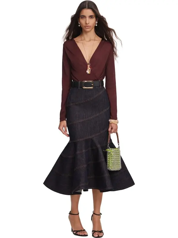 SELF-PORTRAIT Exposed Zip Mermaid Hem Skirt - Blu