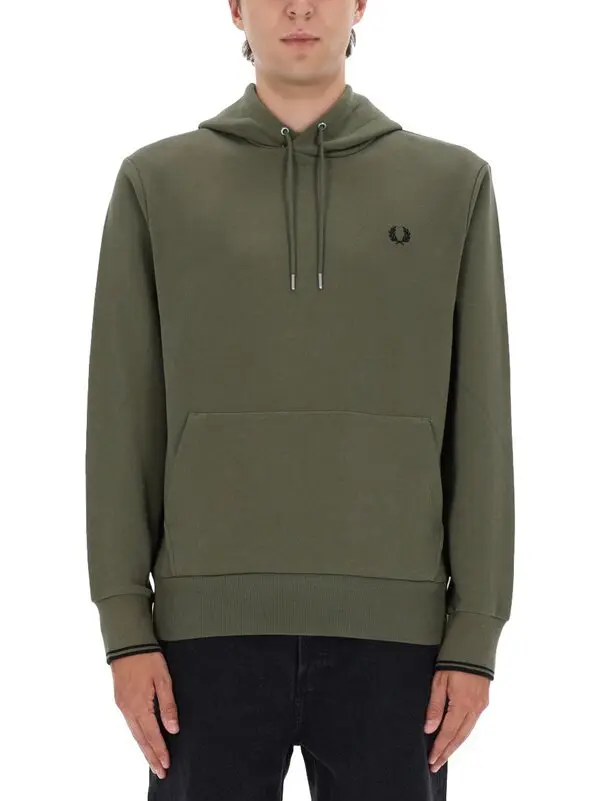 Fred Perry Pullover Hoodie With Adjustable Drawstring - Green