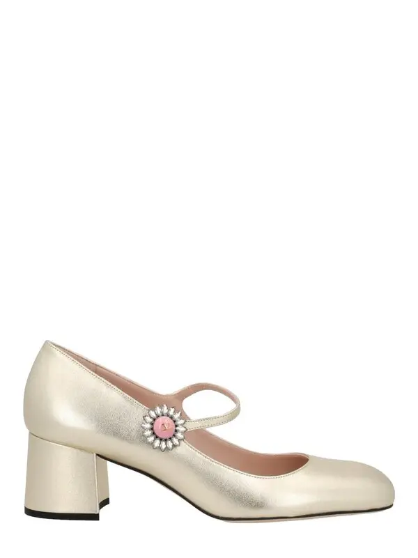 Valentino Garavani Daisy Jewel 55 Leather Mary Jane Pumps - Gold