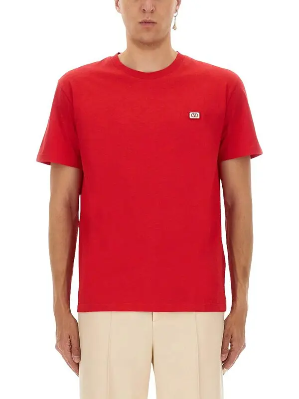 Valentino Garavani Regular Fit Cotton T-shirt With Signature Vlogo - Red