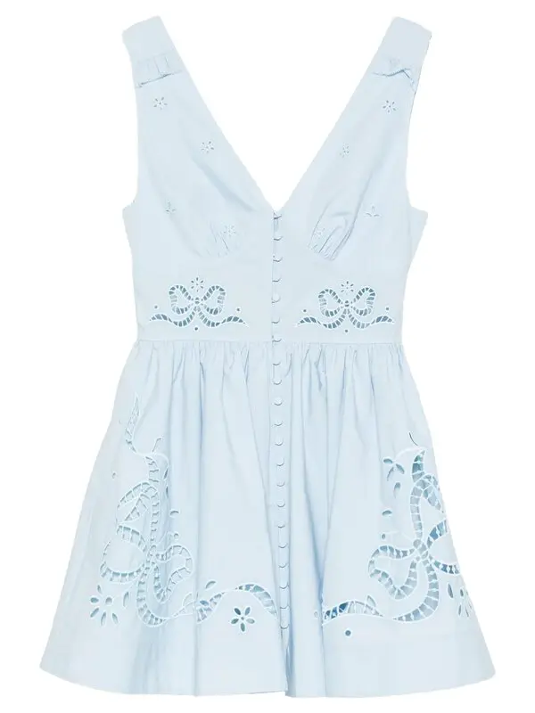 SELF-PORTRAIT V-neck Embroidered Mini Dress - Azzurro