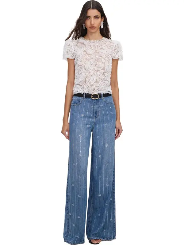 SELF-PORTRAIT High Waist Wide Leg Jeans - Blu