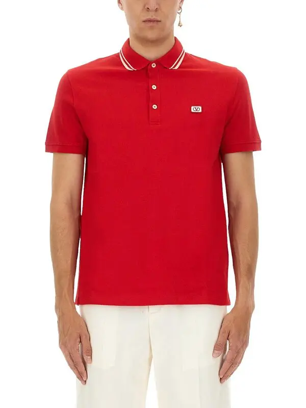 Valentino Garavani Vlogo Patch Cotton Piqué Polo Shirt - Red
