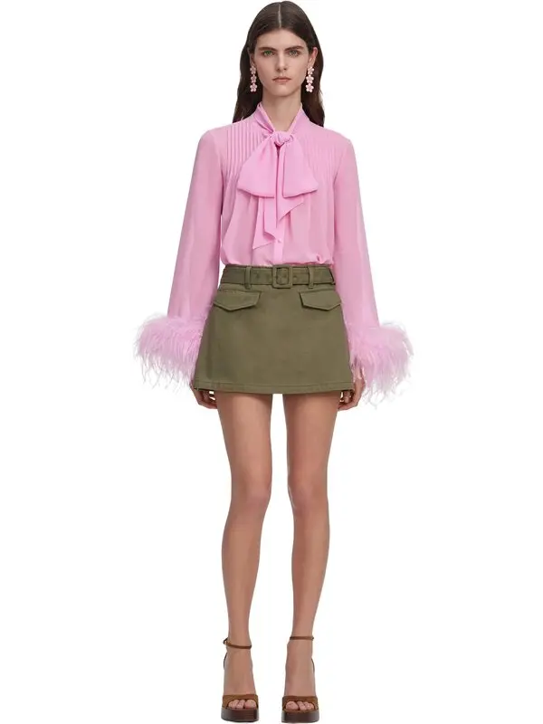 SELF-PORTRAIT Fitted Mini Skirt With Exposed Zip And Removable Belt - Verde