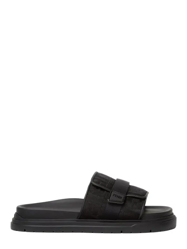 Fendi Jacquard Nylon Adjustable Comfort Sandals - Nero