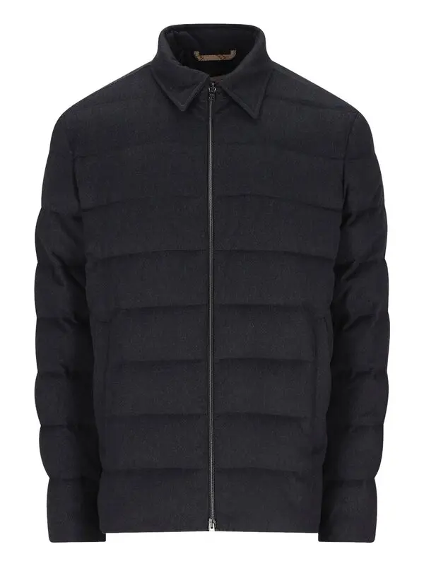 Herno Short Puffer Jacket With Zip-up And Stand Collar - Blunavy