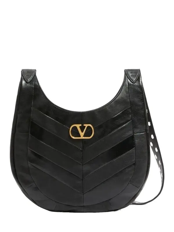 Valentino Garavani Mini Hobo Handbag With Artistic Patchwork Design - Nero