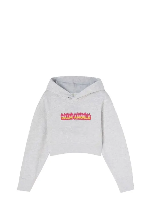 Palm Angels Cropped Logo Hoodie - Grey