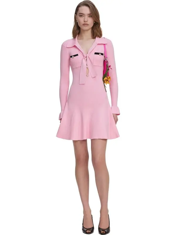 SELF-PORTRAIT Button-front Knit Dress With Contrast Trims - Rosa